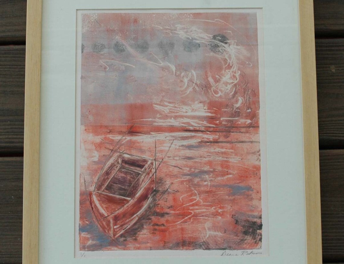 Monotype Painting Seascape With Boat Framed Artwork Wall - Etsy