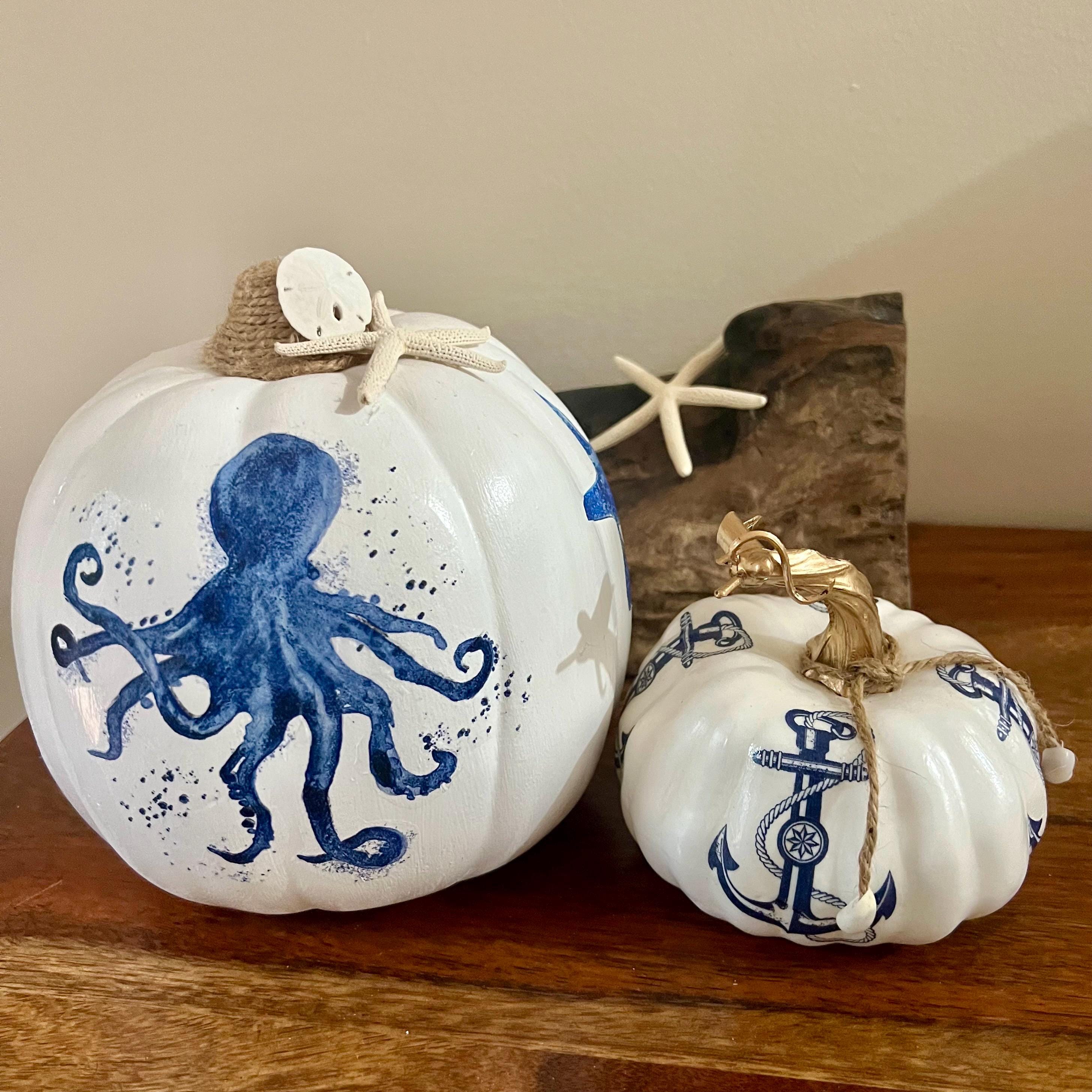 Nautical Decoupage Pumpkin, Octopus, Starfish, Beach Fall Decor - Etsy
