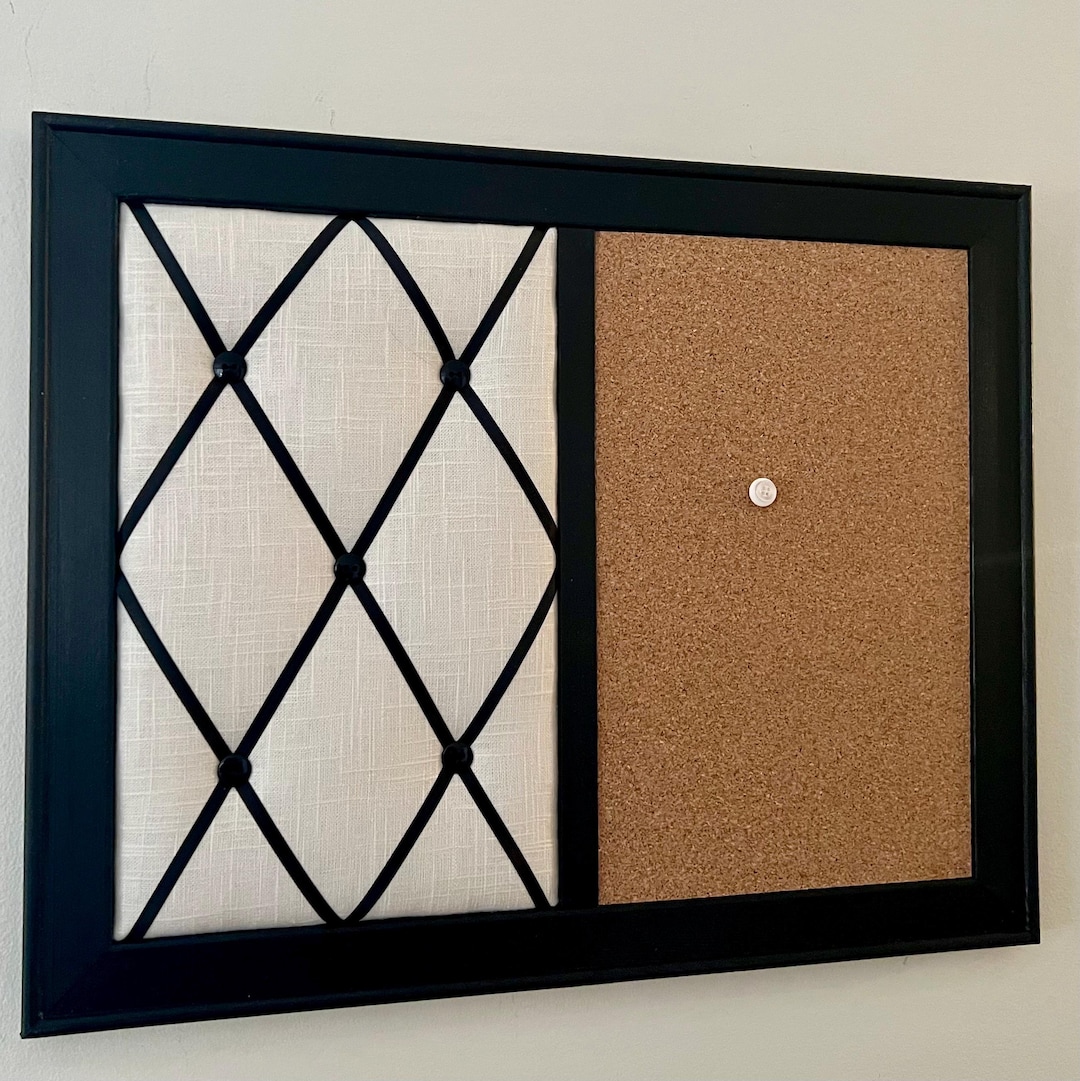 Corkboard and French Memo Bulletin Board: Classic Ecru Linen in a Black ...