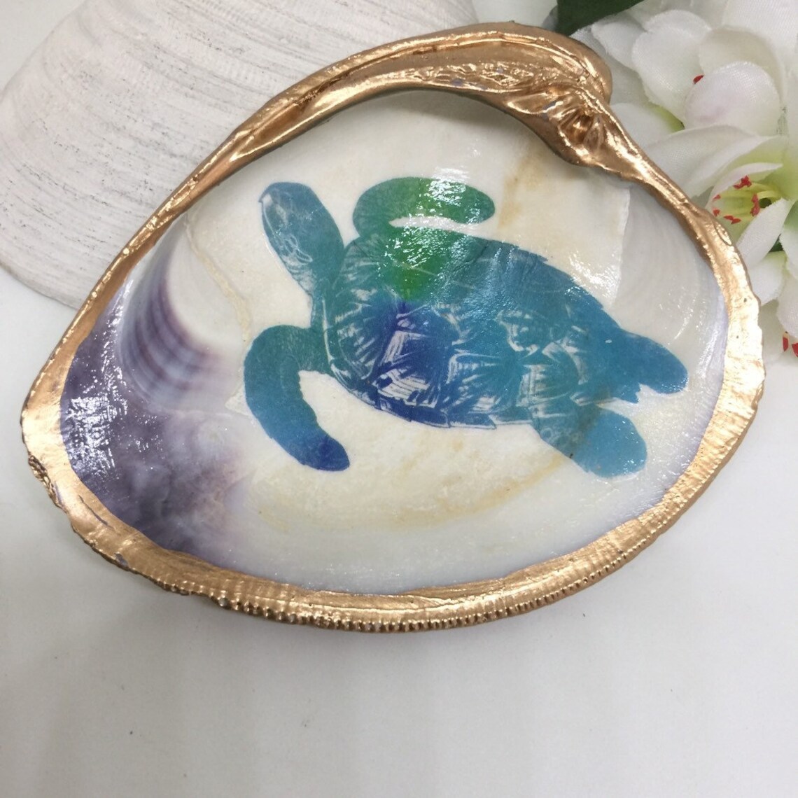 Sea Turtle Oyster Shell Ring Dish Gilded Gold Seashell - Etsy