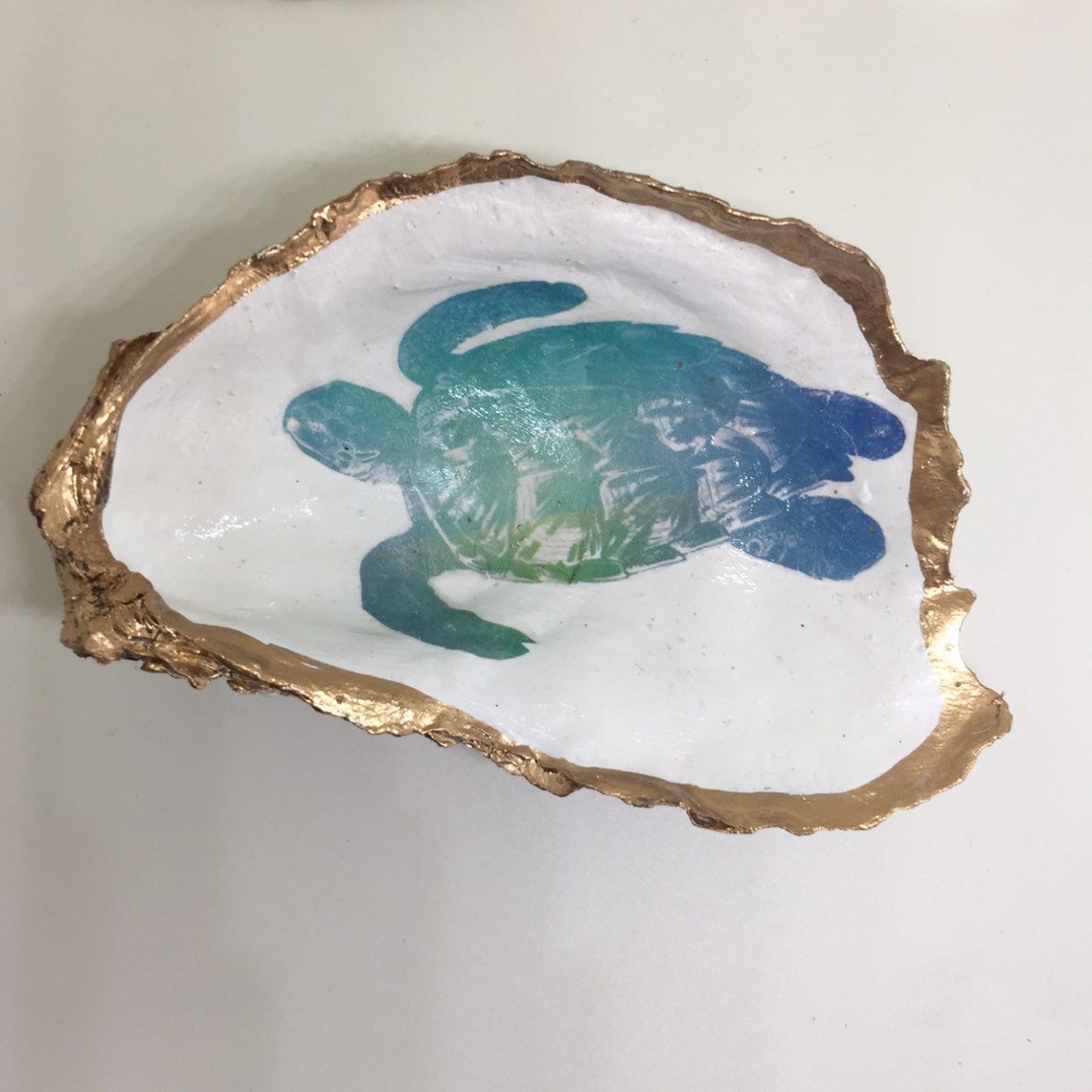 Sea Turtle Oyster Shell Ring Dish Gilded Gold Seashell - Etsy