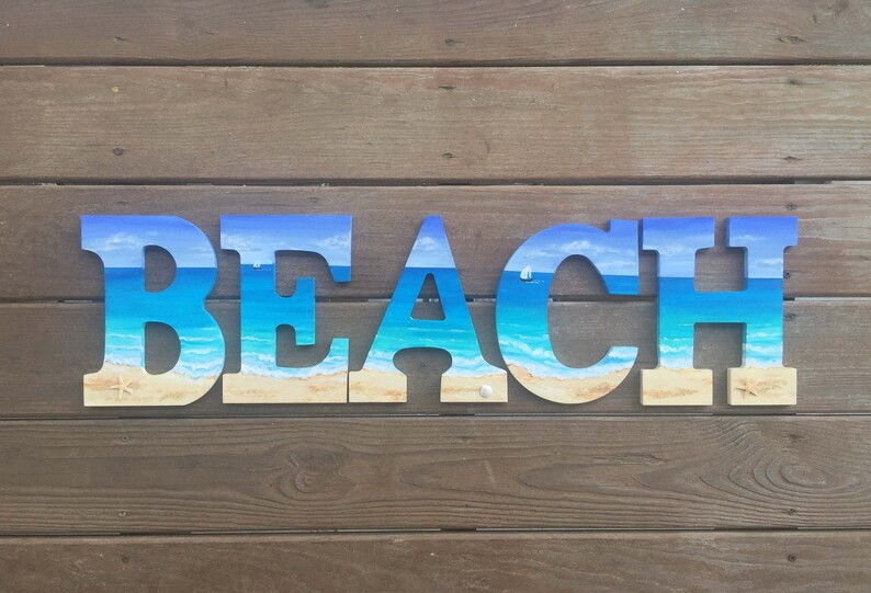 Beach Letter Art Hand Painted Beach Letters Coastal Cottage | Etsy ...