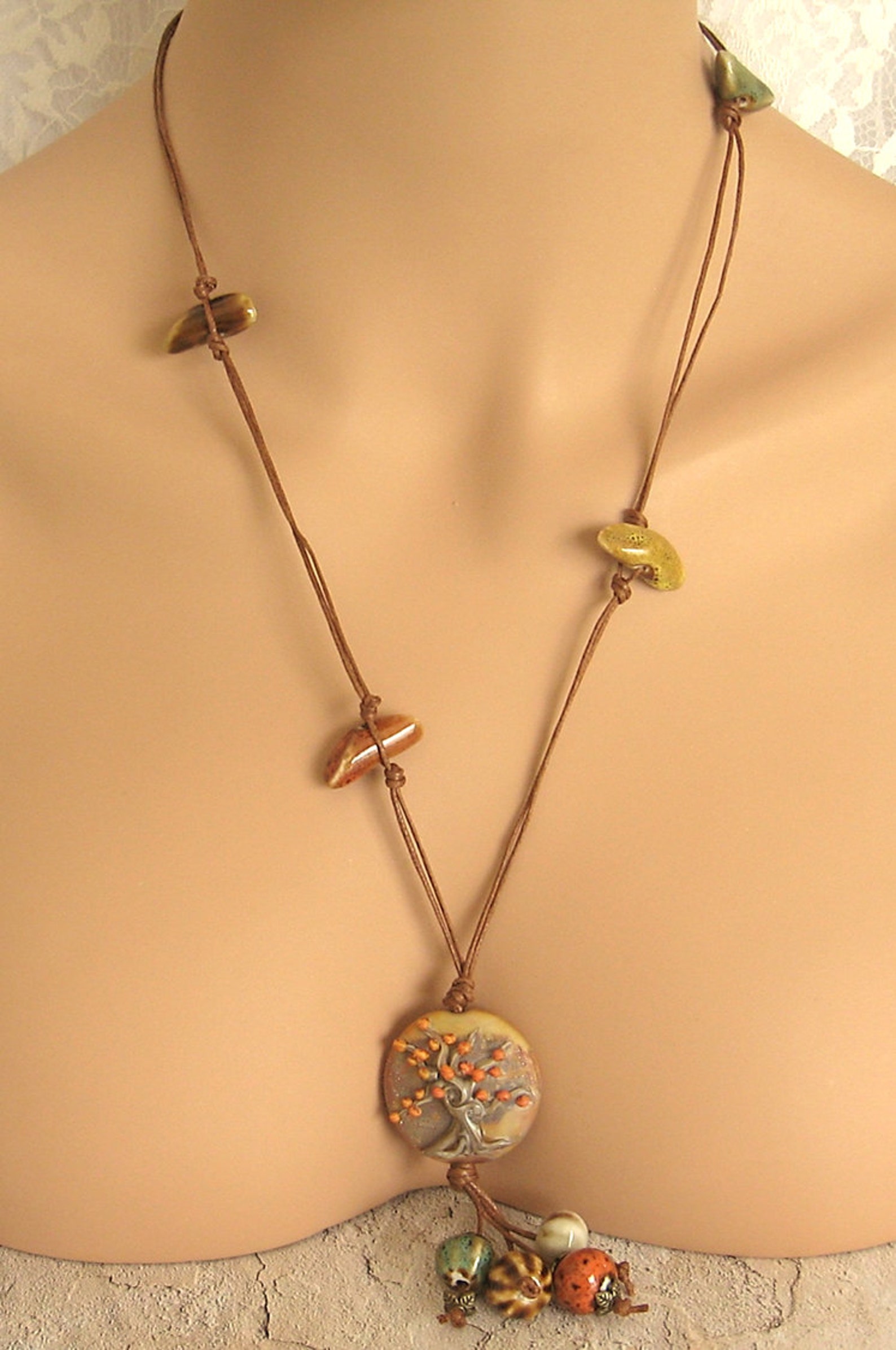Tree of Life Pendant Artisan Lampwork Glass Focal & Ceramic Beads on ...