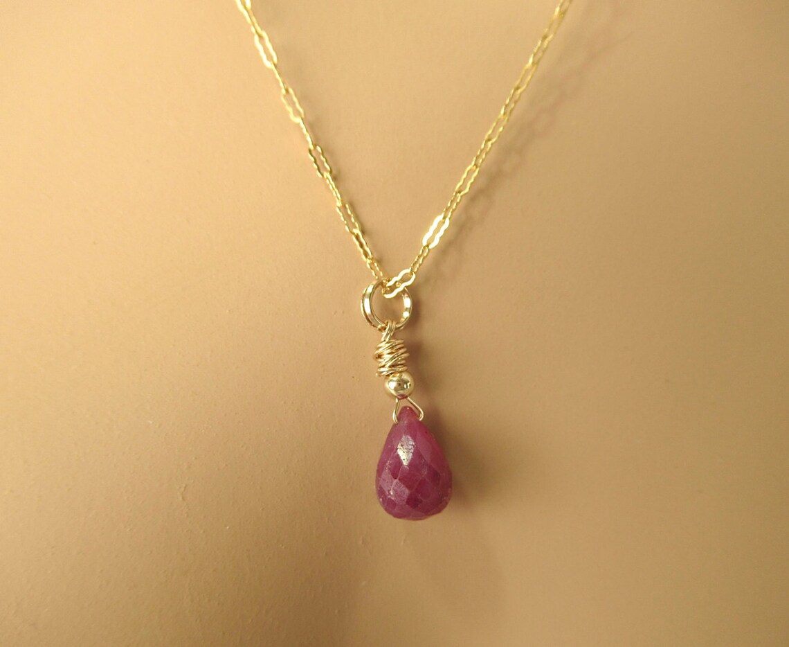 Ruby Teardrop Pendant Necklace 14K Gold-filled July - Etsy