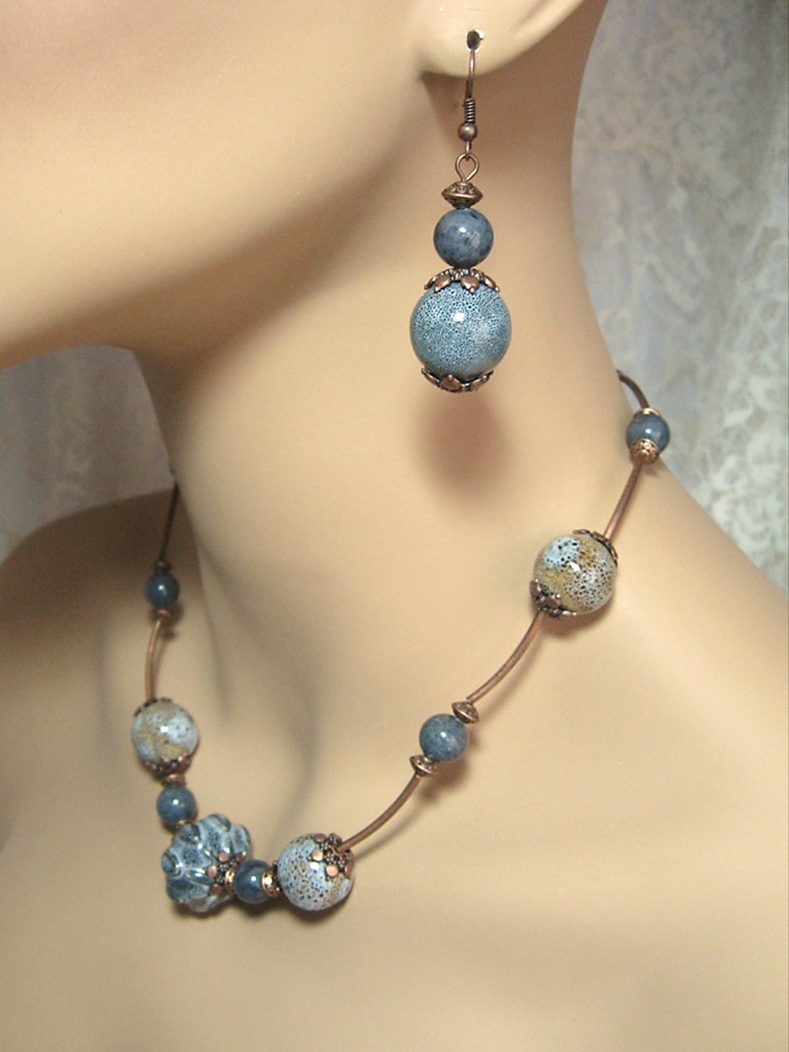 Slate Blue Necklace Bracelet Earrings Parure Set Ceramic & | Etsy