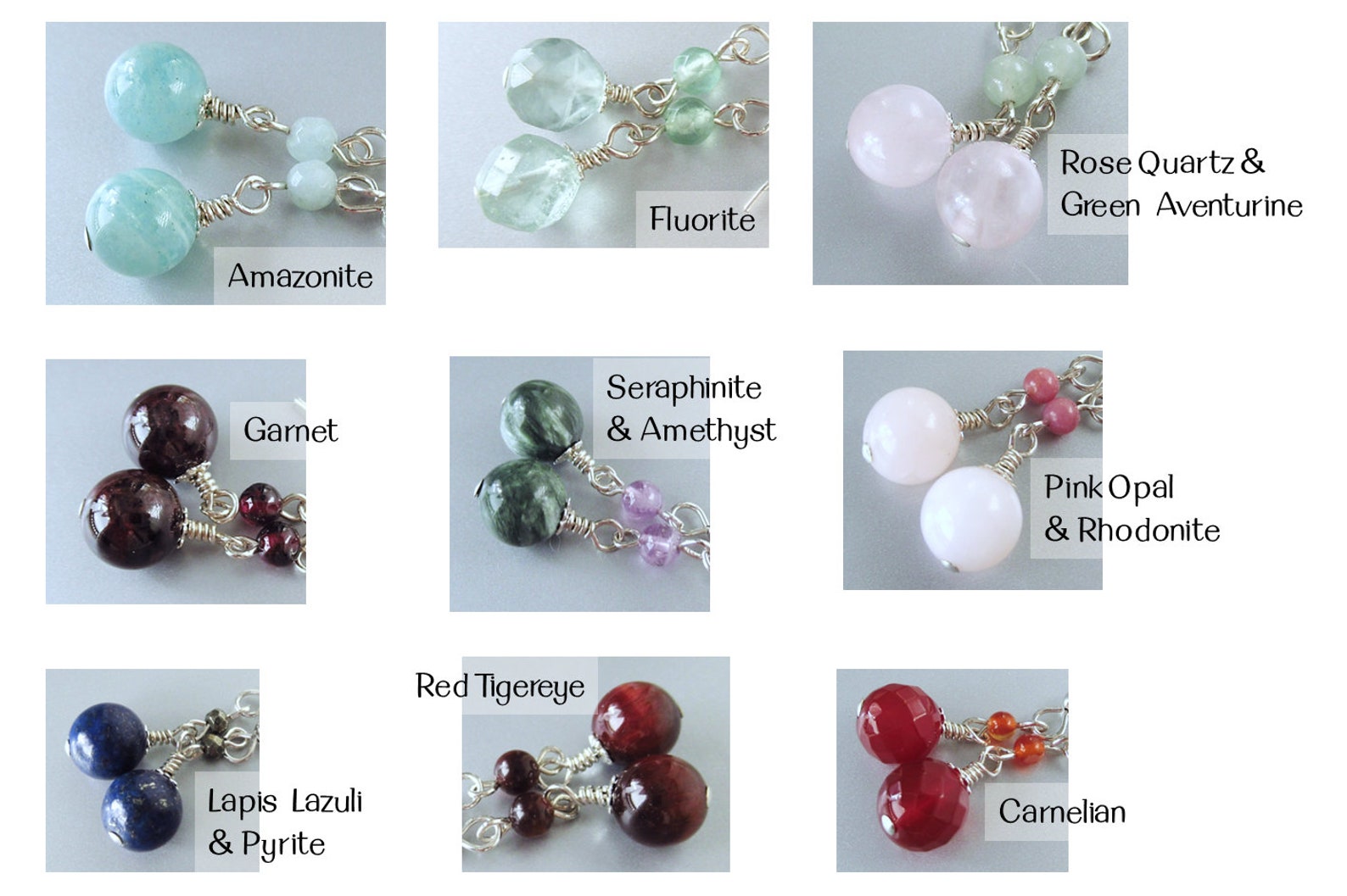 Interchangeable Gemstone Sterling Silver Earrings: Amazonite, Rose ...