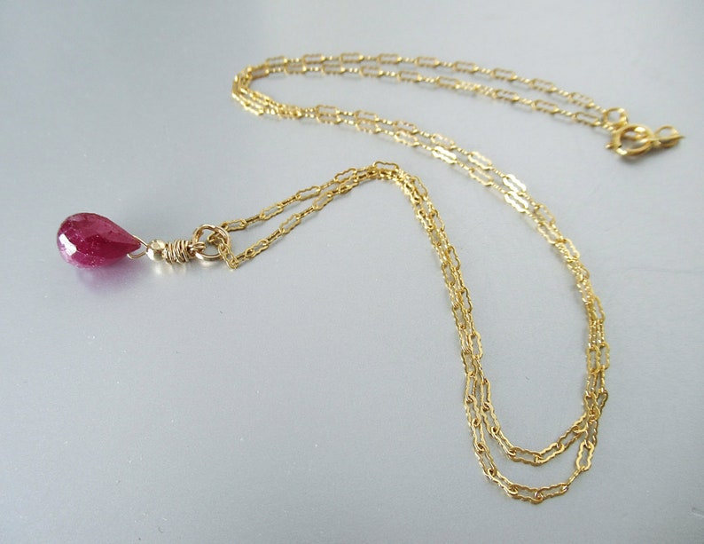 Ruby Teardrop Pendant Necklace - 14K Gold-filled, July Birthstone - Etsy