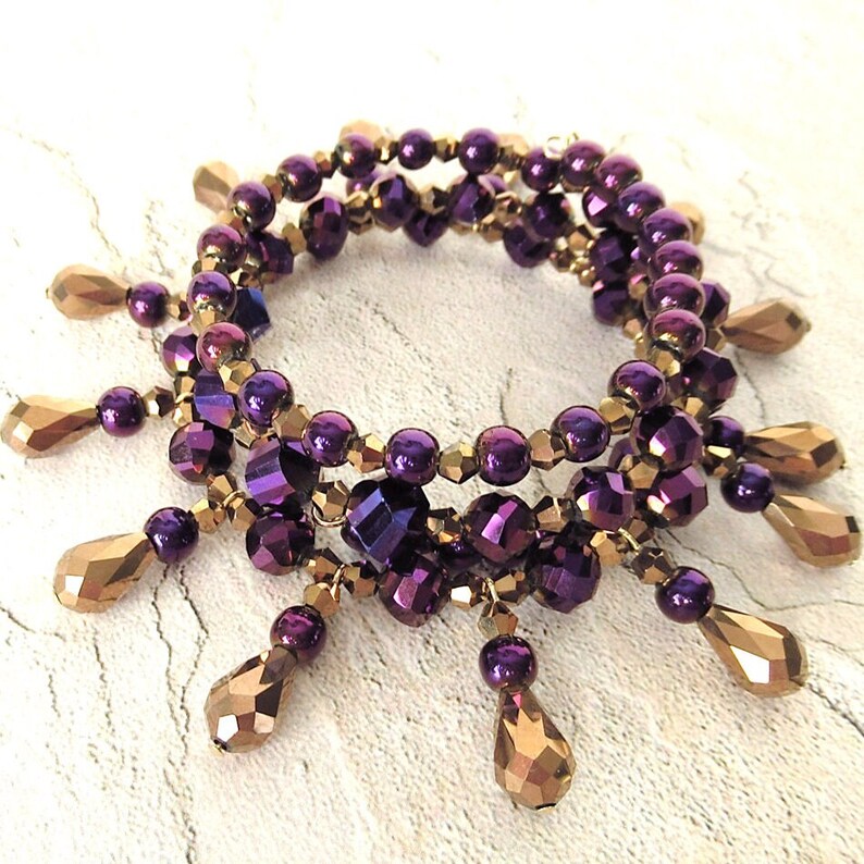 Gypsy Cuff Purple & Gold Crystal Wrap Bracelet Gold-plated - Etsy