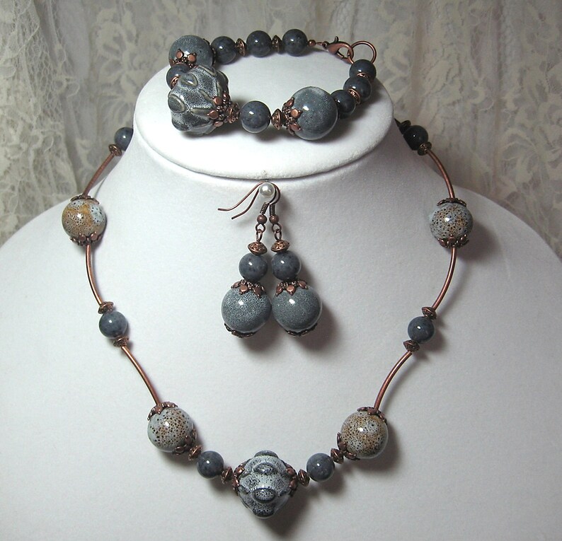Slate Blue Necklace Bracelet Earrings Parure Set Ceramic & | Etsy
