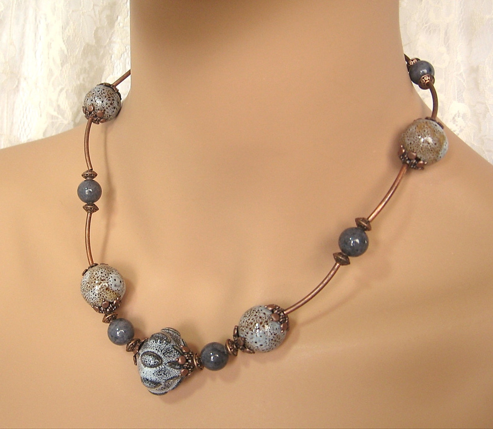 Slate Blue Necklace Bracelet Earrings Parure Set Ceramic & | Etsy