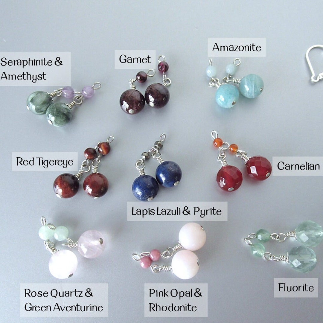 Interchangeable Gemstone Sterling Silver Earrings: Amazonite, Rose ...