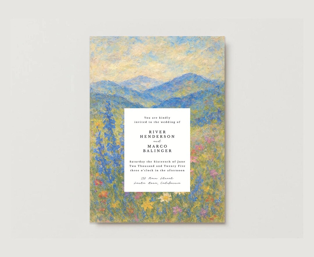 Monet Mountain Wedding Invitation Template: Wildflower Paint (editable ...