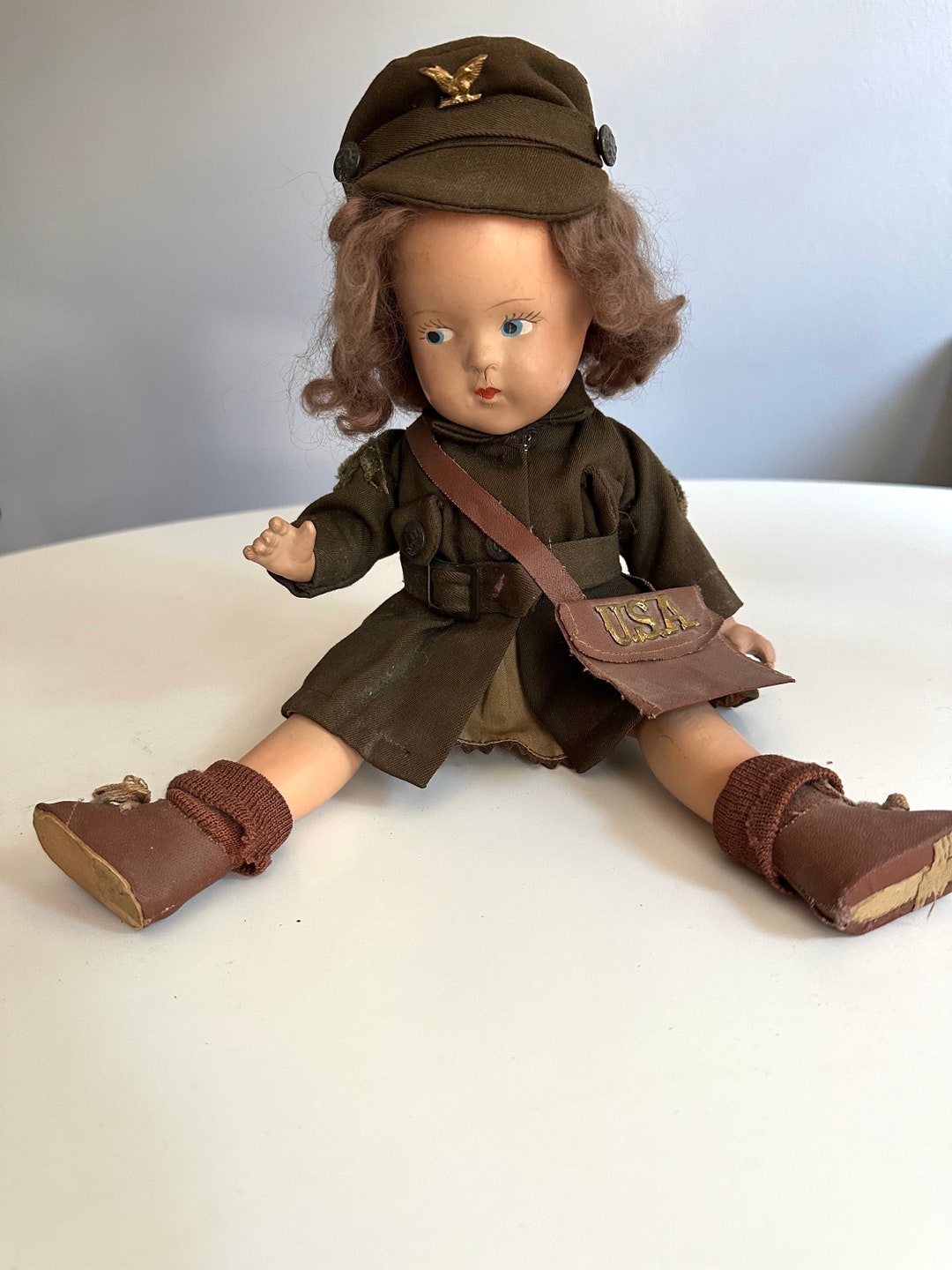 Vintage WWII Compsition USA Army Girl Doll With Original Outfit and Bag ...