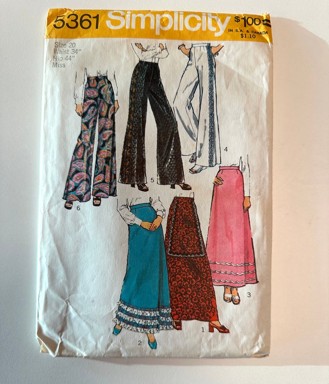 Vintage Simplicity 5361 Sewing Pattern, Wide Leg Palazzo Pants and Maxi ...