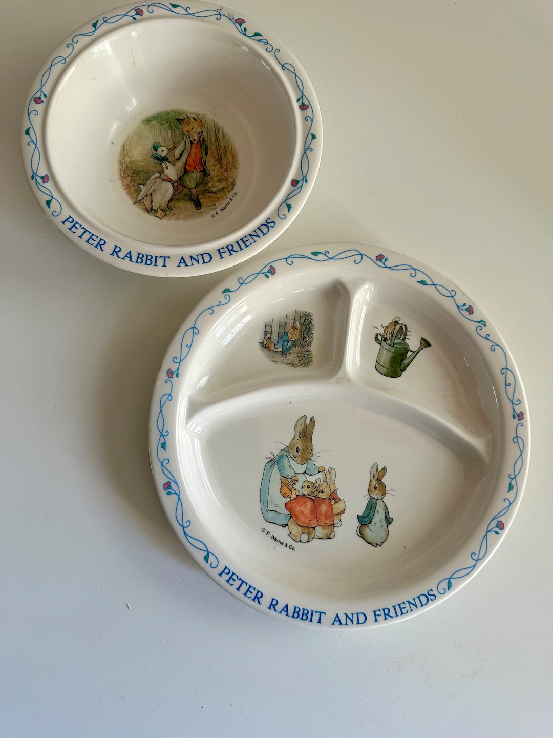 Vintage Peter Rabbit and Friends 2 Piece Dinnerware Set, Melamine ...