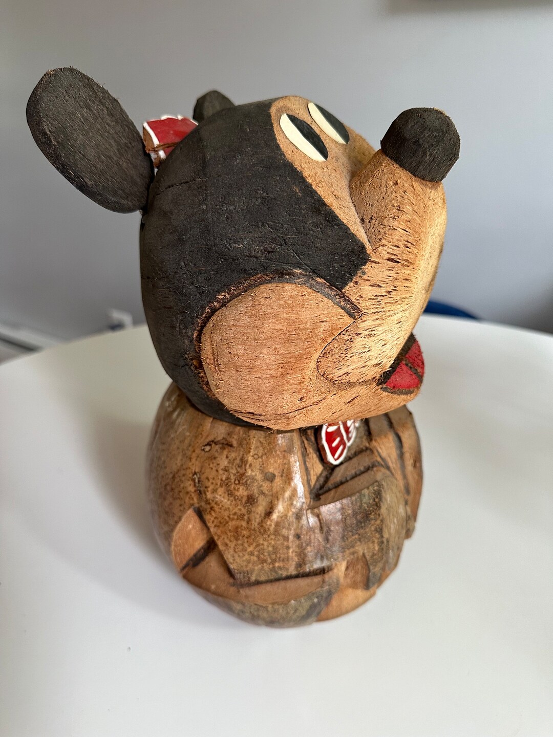 Vintage Hand Carved Coconut Husk Mickey Mouse Folk Art Sculpture , Tiki ...