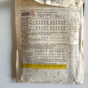 Vintage Mccalls 2030 Cape and Pants Pattern Size 16 Bust 38, Partially ...