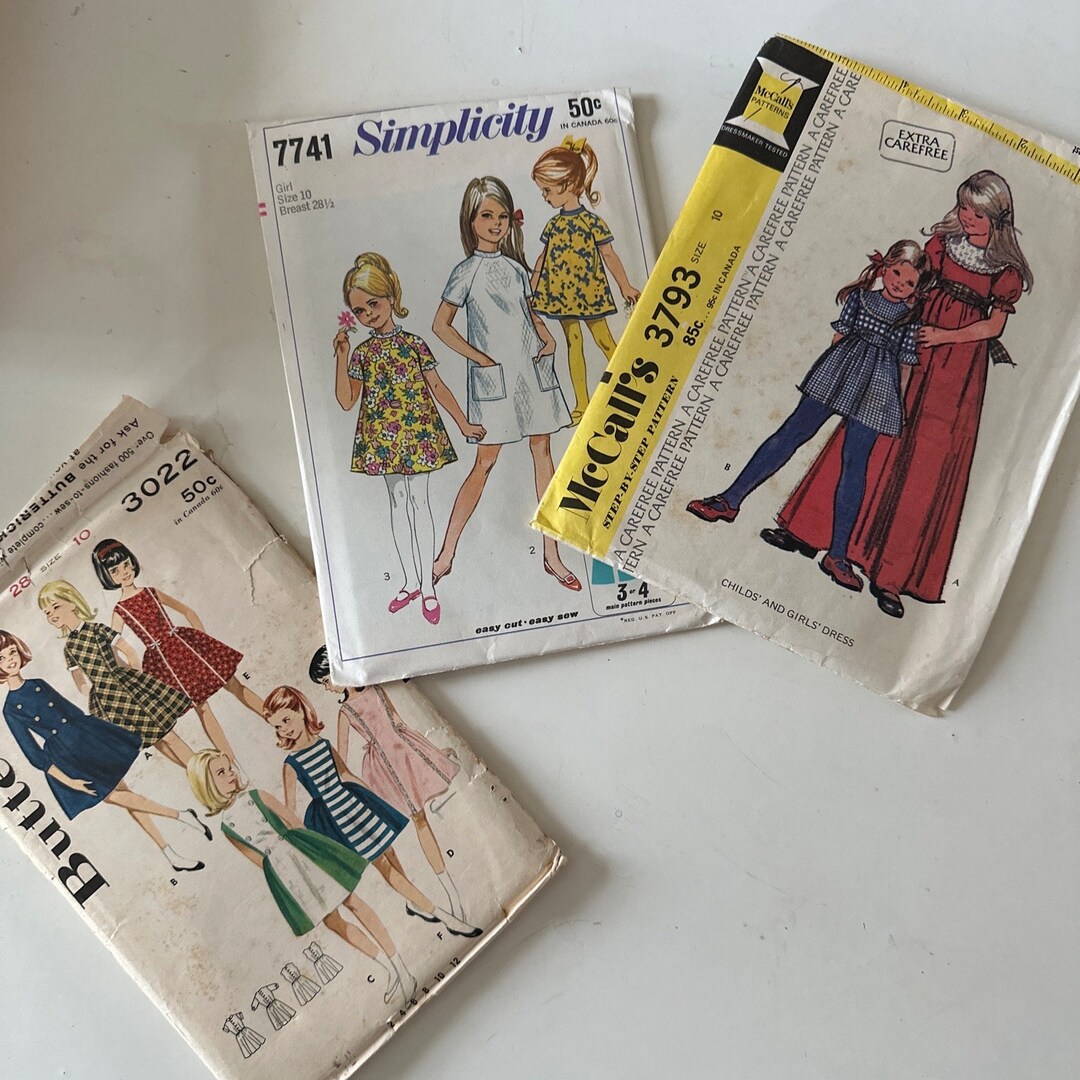 Vintage Girls Size 10 Sewing Patterns Child Lot of 3 Assorted Dress ...
