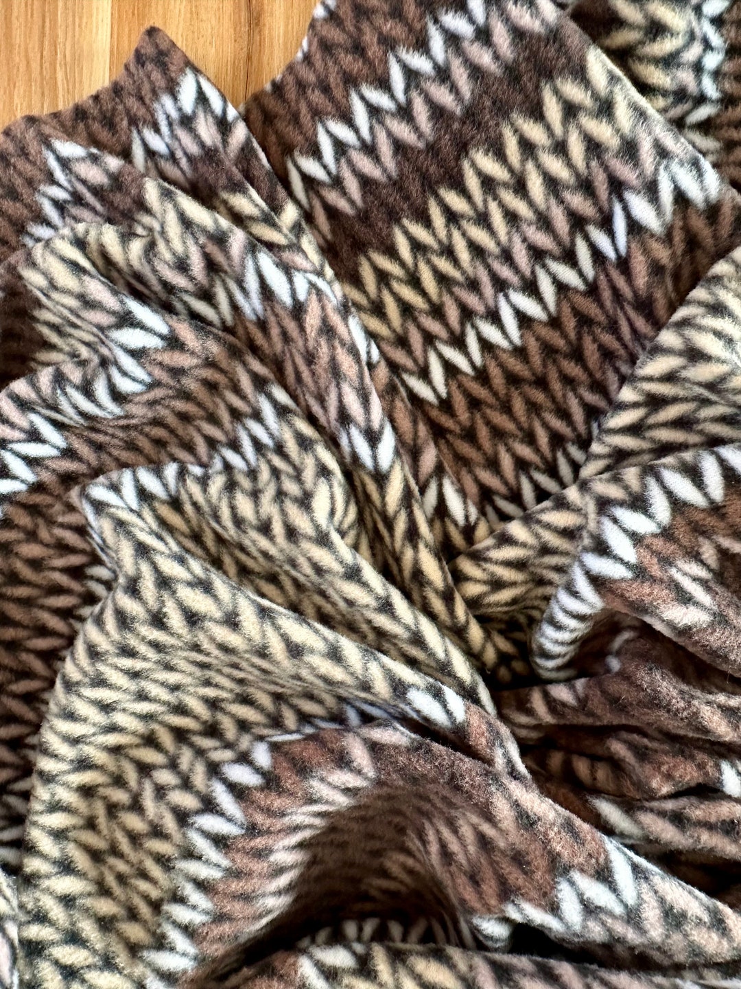 Fleece Fabric Remnant,cable Knit Print Fleece Fabric Gray & Brown New ...
