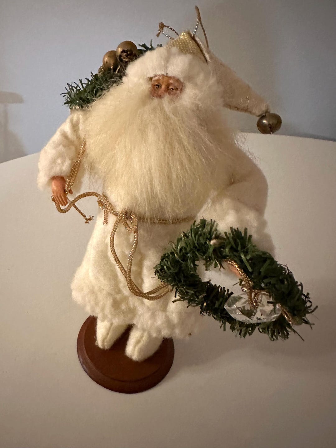 Vintage Victorian White and Gold Santa Figure/ Ornament With Crystal, 7 ...