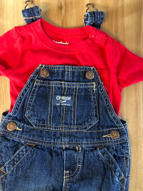 Oshkosh Vestbak 9 Mo Denim Overalls with Red T-shirt/… - Gem