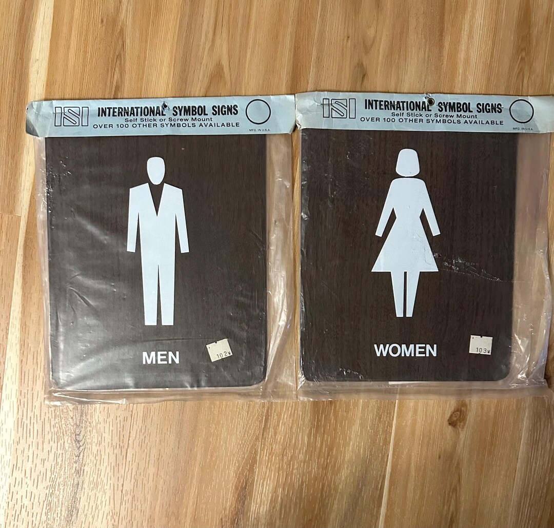 Vintage Restroom Signs, 70s Bathroom Decor Mod Wood Tone Wall Art - Etsy
