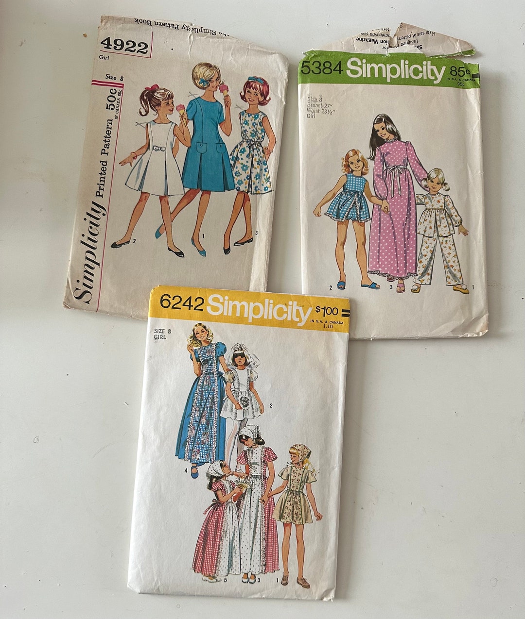 Vintage Girls Sewing Patterns Child Size 8, Lot of 3 Assorted Dress ...