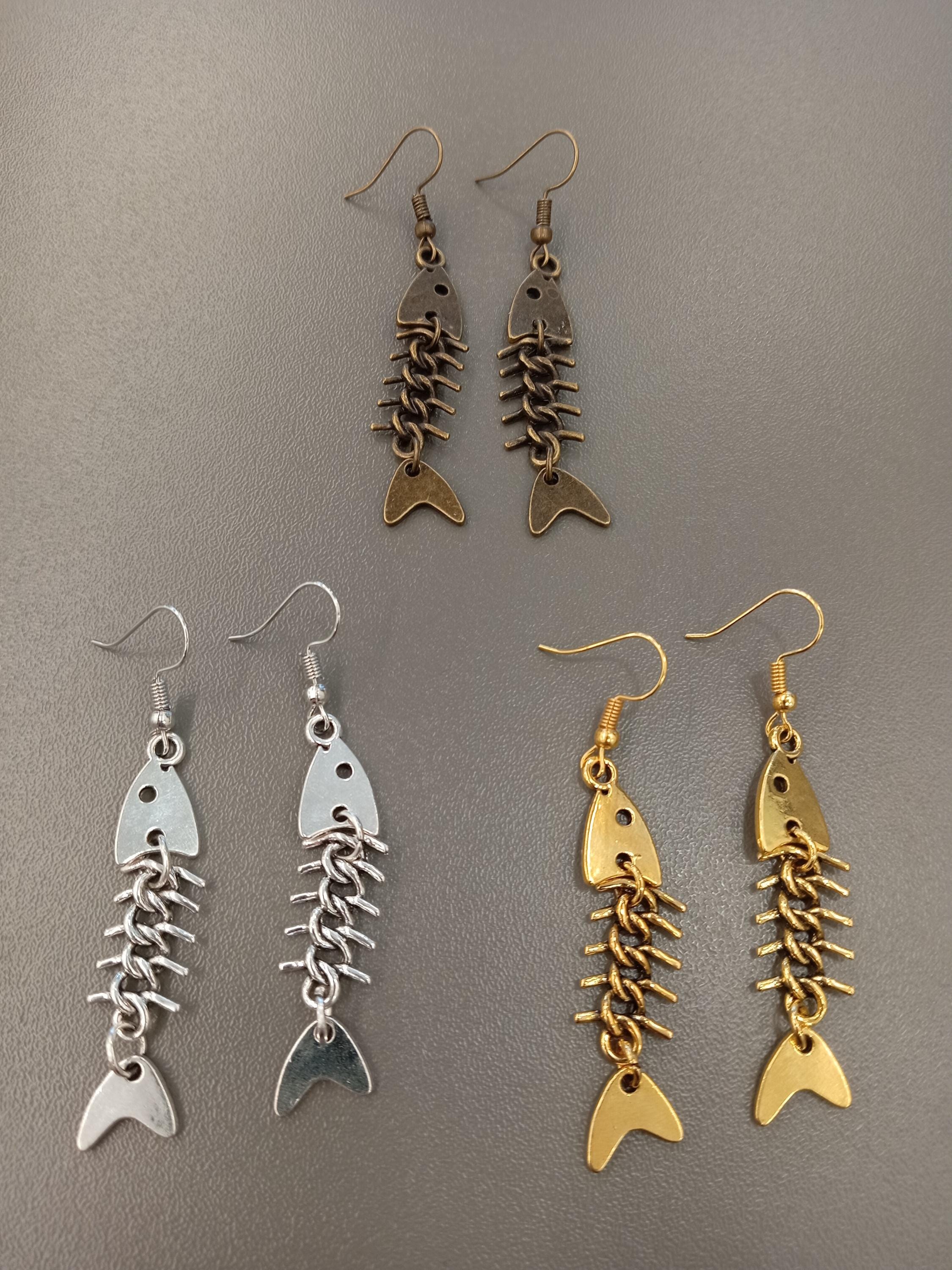 Fish Bone Earrings, Fish Earrings, Skeleton Earrings, Fish Skeleton ...