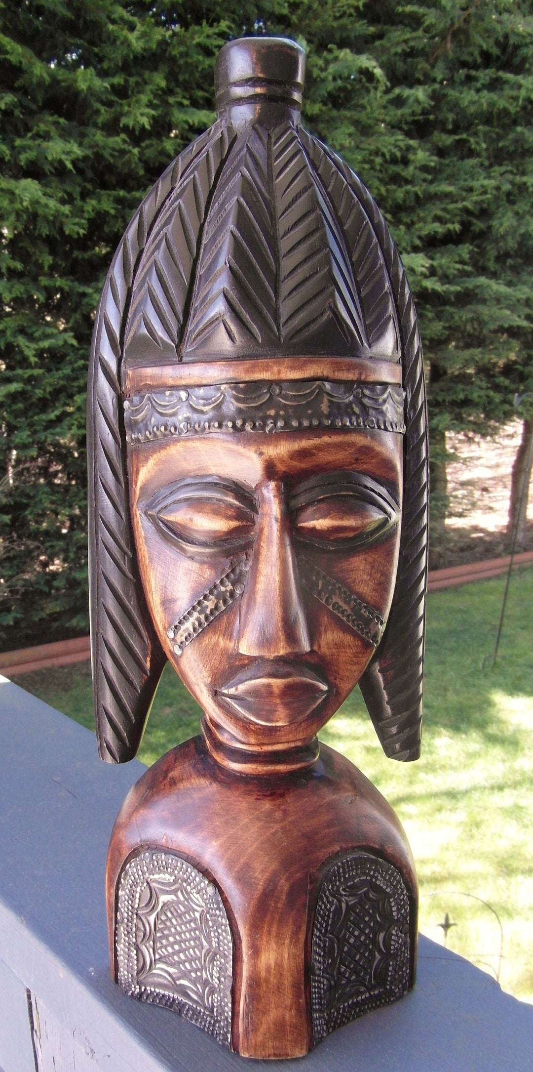 Gorgeous Large Hand Carved GHANA Wood Mask Wall Hanging or Tabletop ...