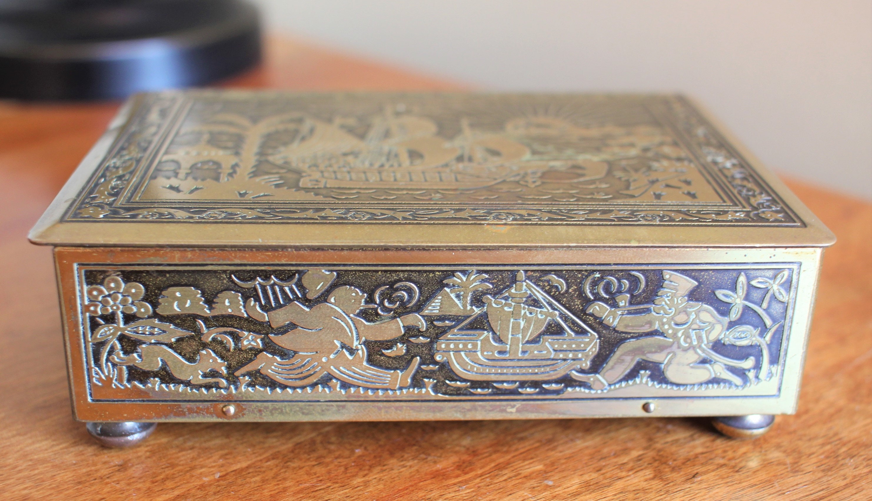 Antique Art Deco Exotic Brass Music Box, Circa 1920's With Key Plays ...