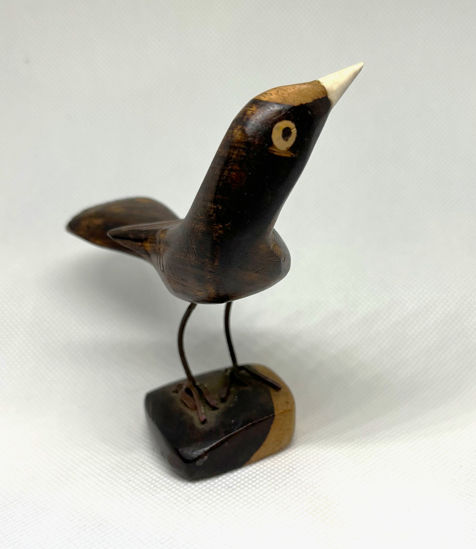 Gorgeous Folk Art Carved Wood Bird Figurine With Metal Legs 4 Tall - Etsy