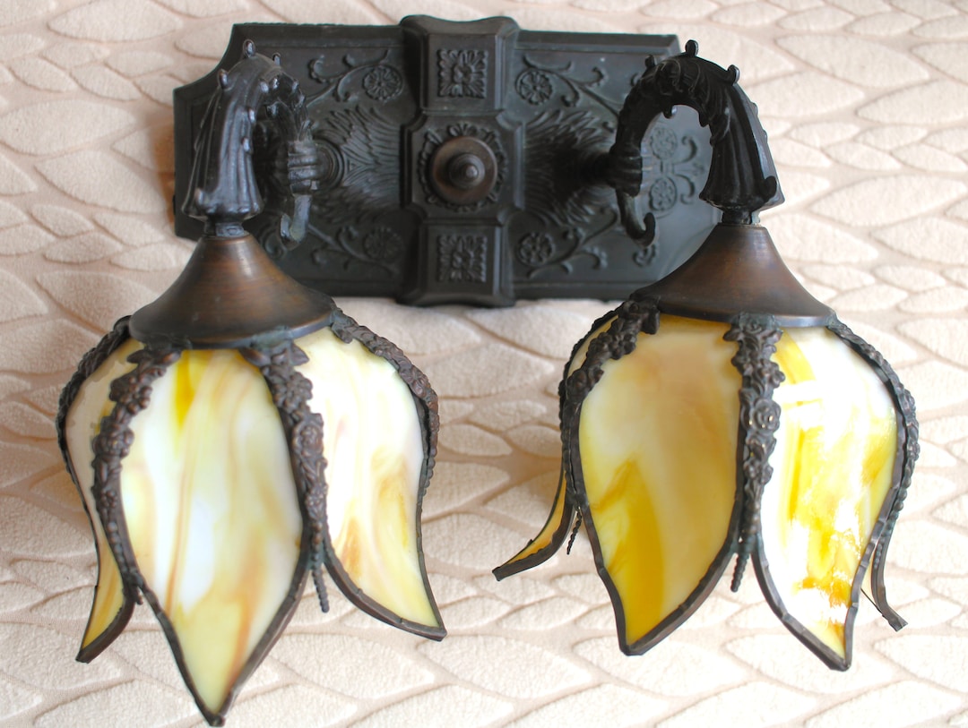 Vintage Gimbal Slag Glass Double Tulip Wall Sconce No Broken Glass Hand ...