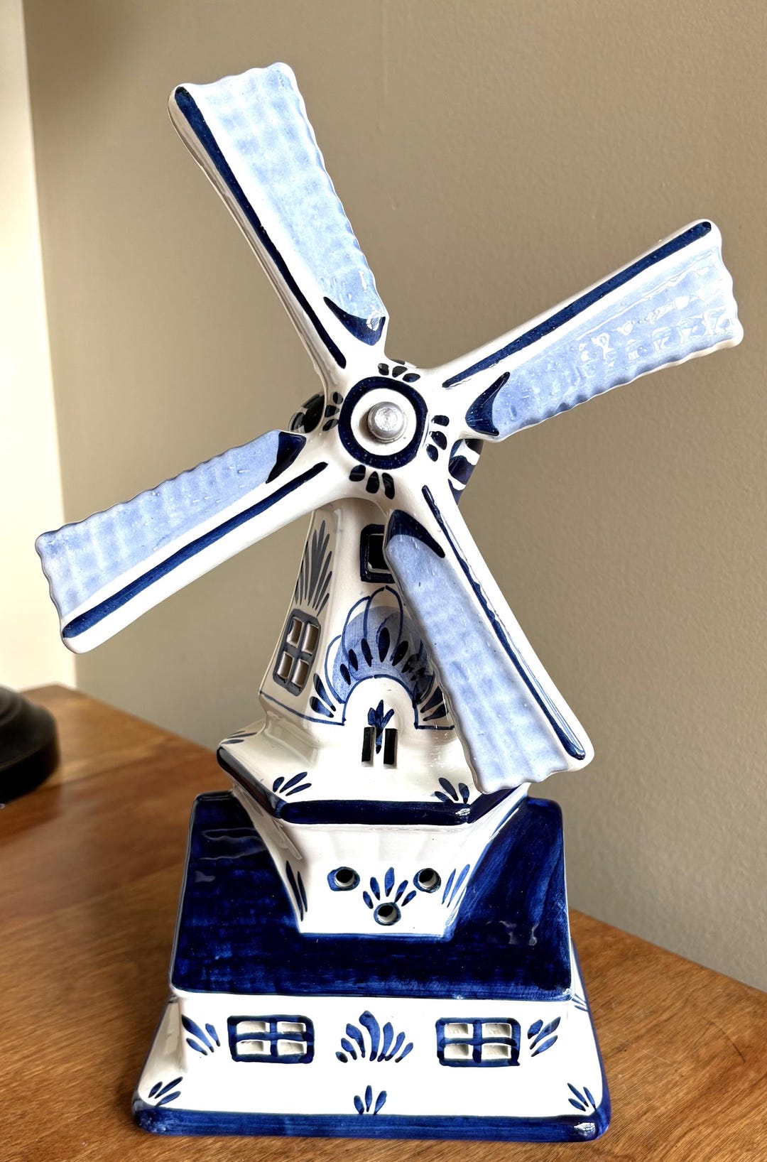 Vintage Delft Blue Windmill Lamp – Holland Ceramic Table Light Delft ...