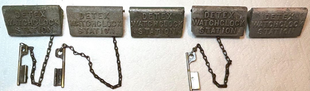 7 Antique Detex Watch Clock Station Security Watchman’s Box With Key ...