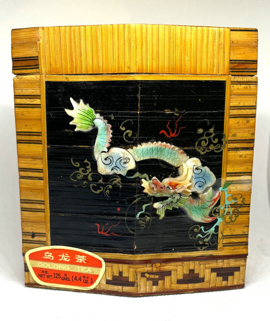 Vintage Bamboo Chinese Dragon Tea Caddy Oolong Tea Decorative Box 5.75 ...
