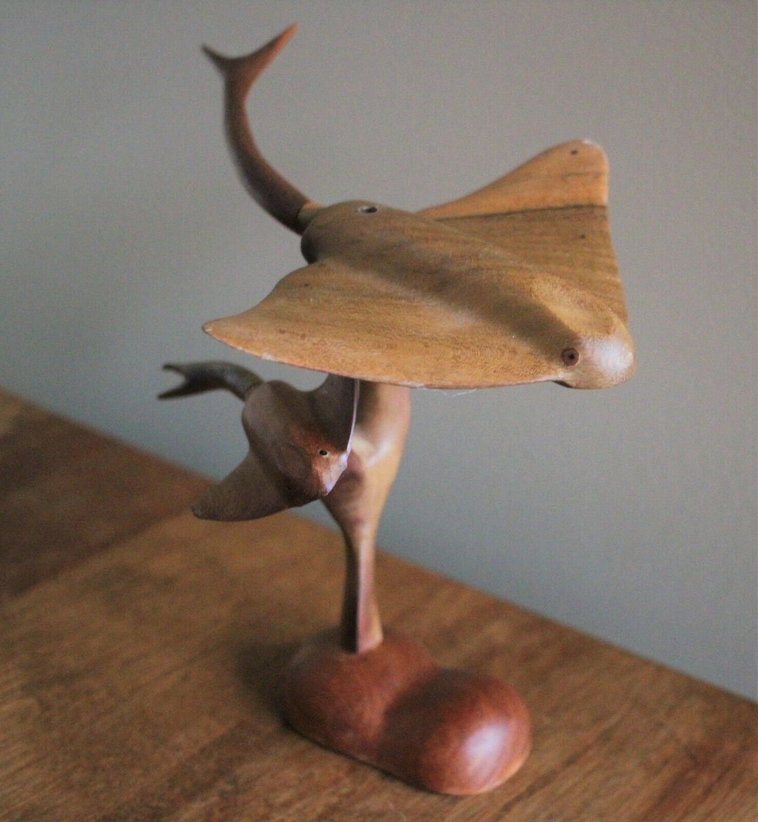 Vintage Wood Carved Stingray Manta Ray Statue With Baby Ray - Etsy