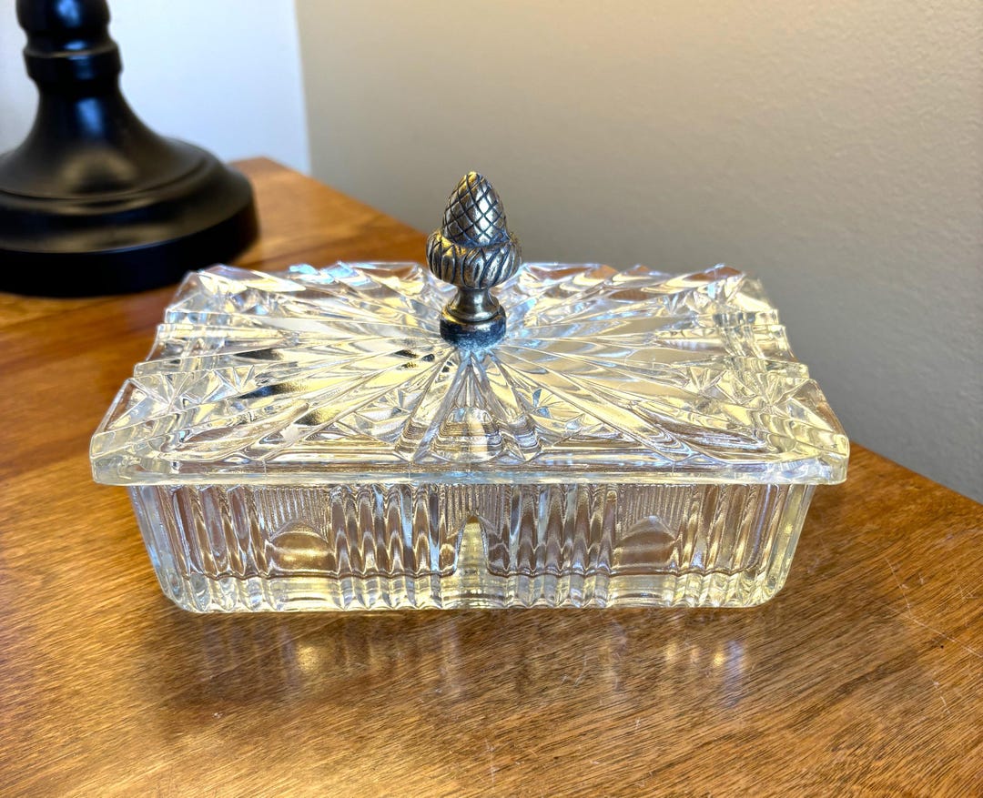 Lancaster Crystal Glass Cigarette Box With Brass Acorn Handle Probably ...