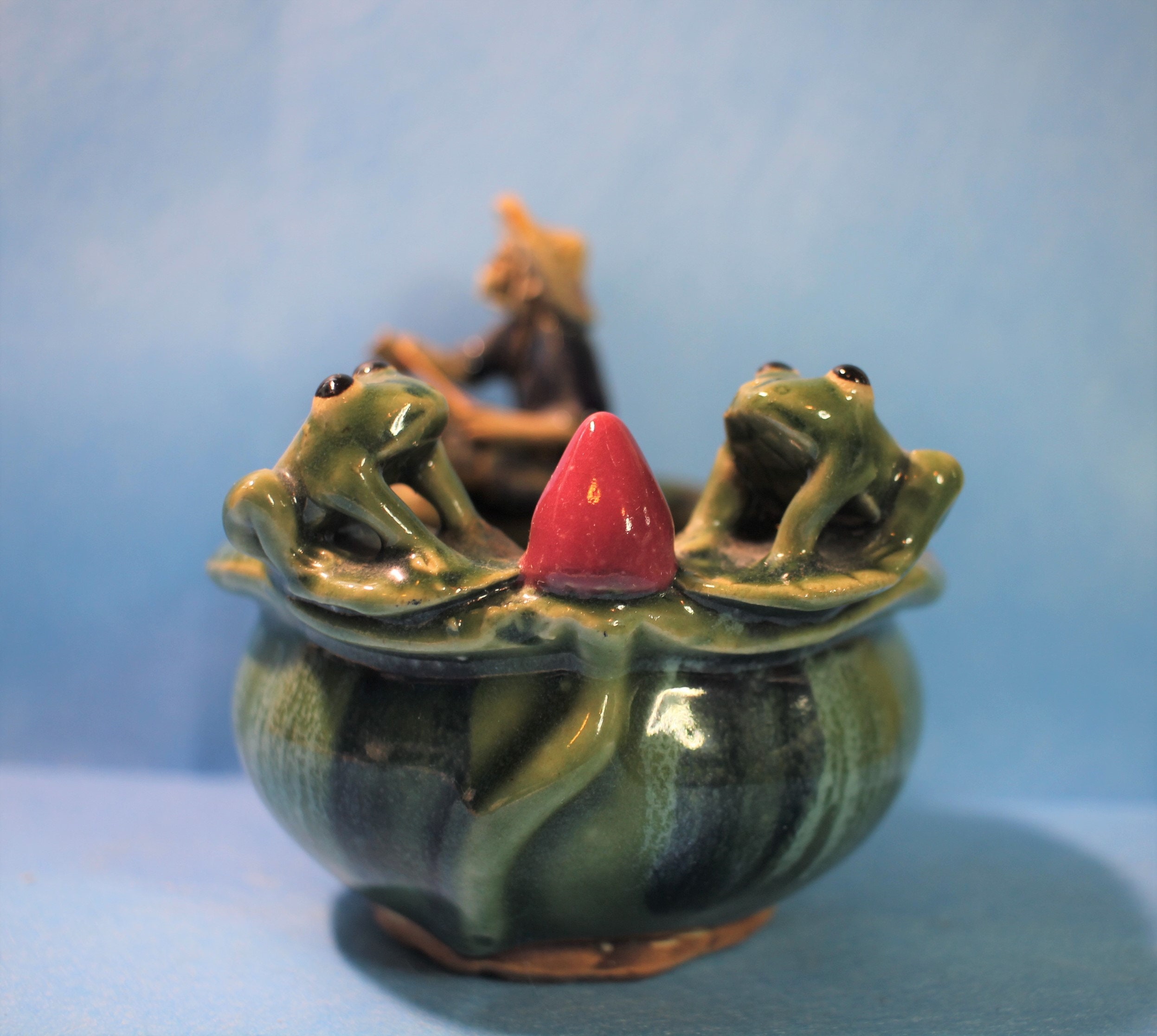 Vintage Frog and Lilypad & Chinese Mudman Mudmen Planter Vase Glazed ...