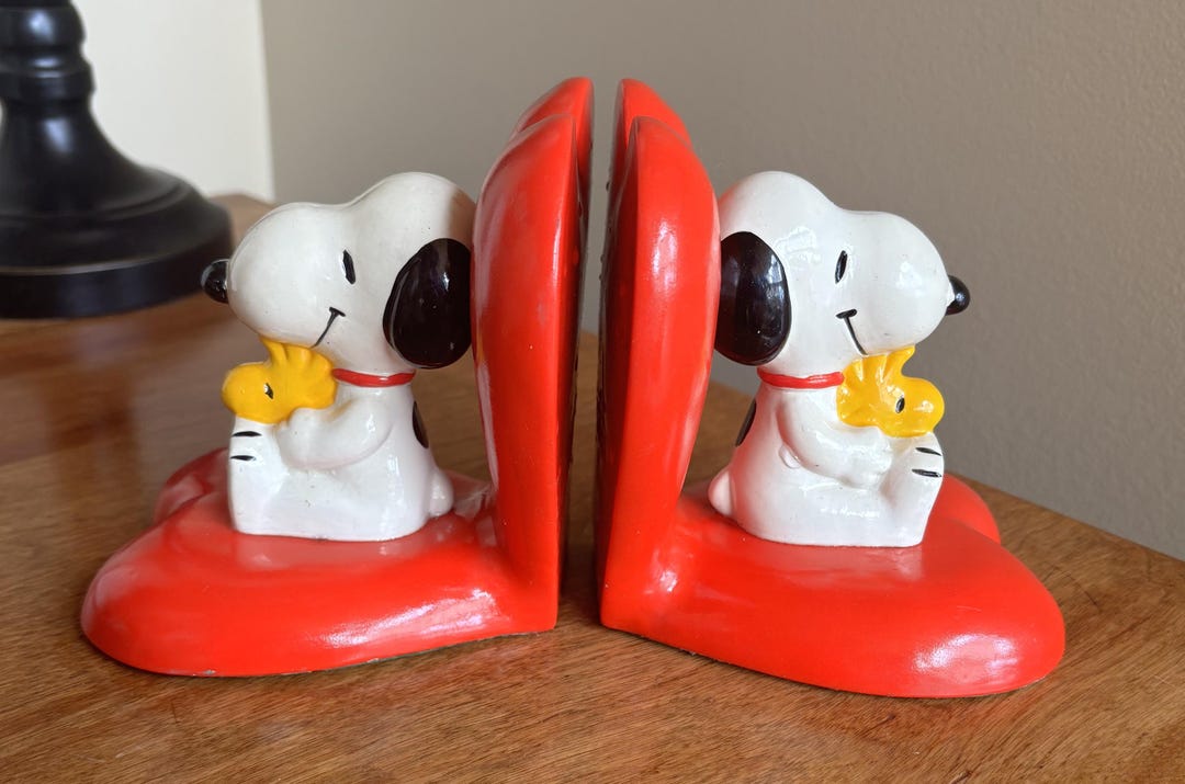Peanuts Vintage Snoopy & Woodstock Red Heart Shape Bookends 1972 Set ...
