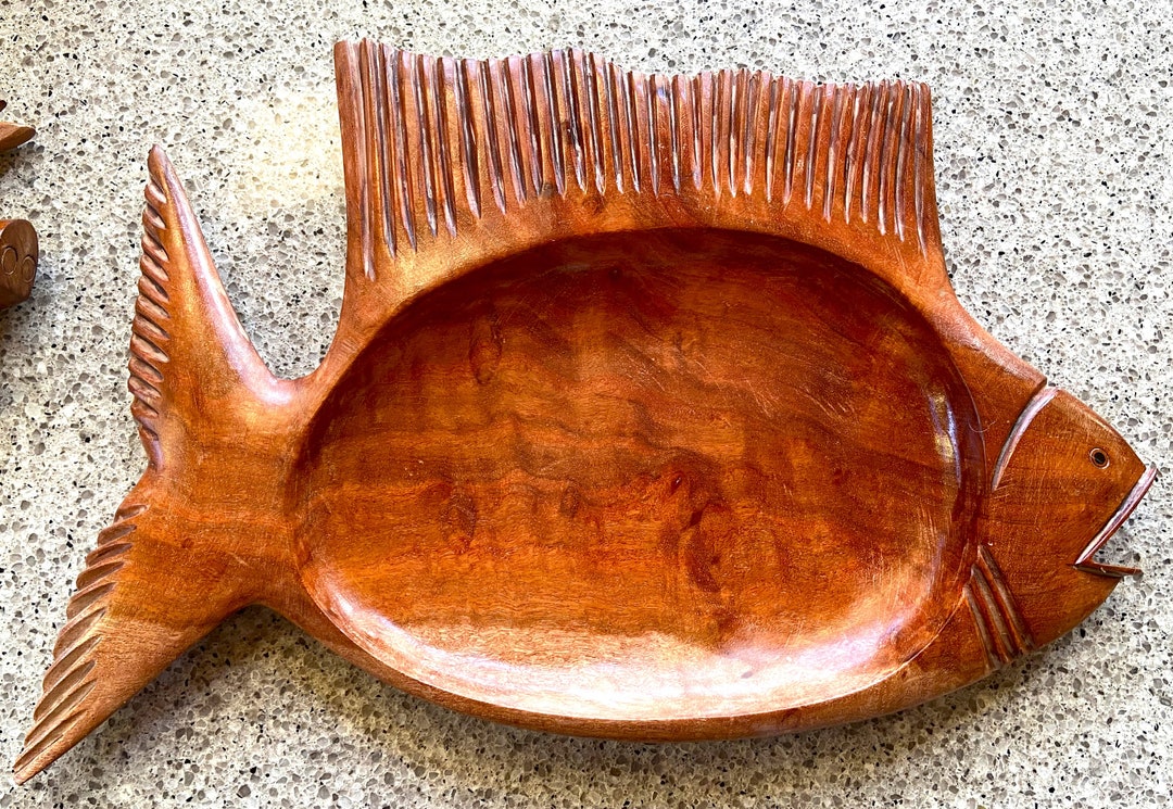 Gorgeous Vintage MCM Wood Carved Fish Bowl / Platter / 16.25" Long - Etsy