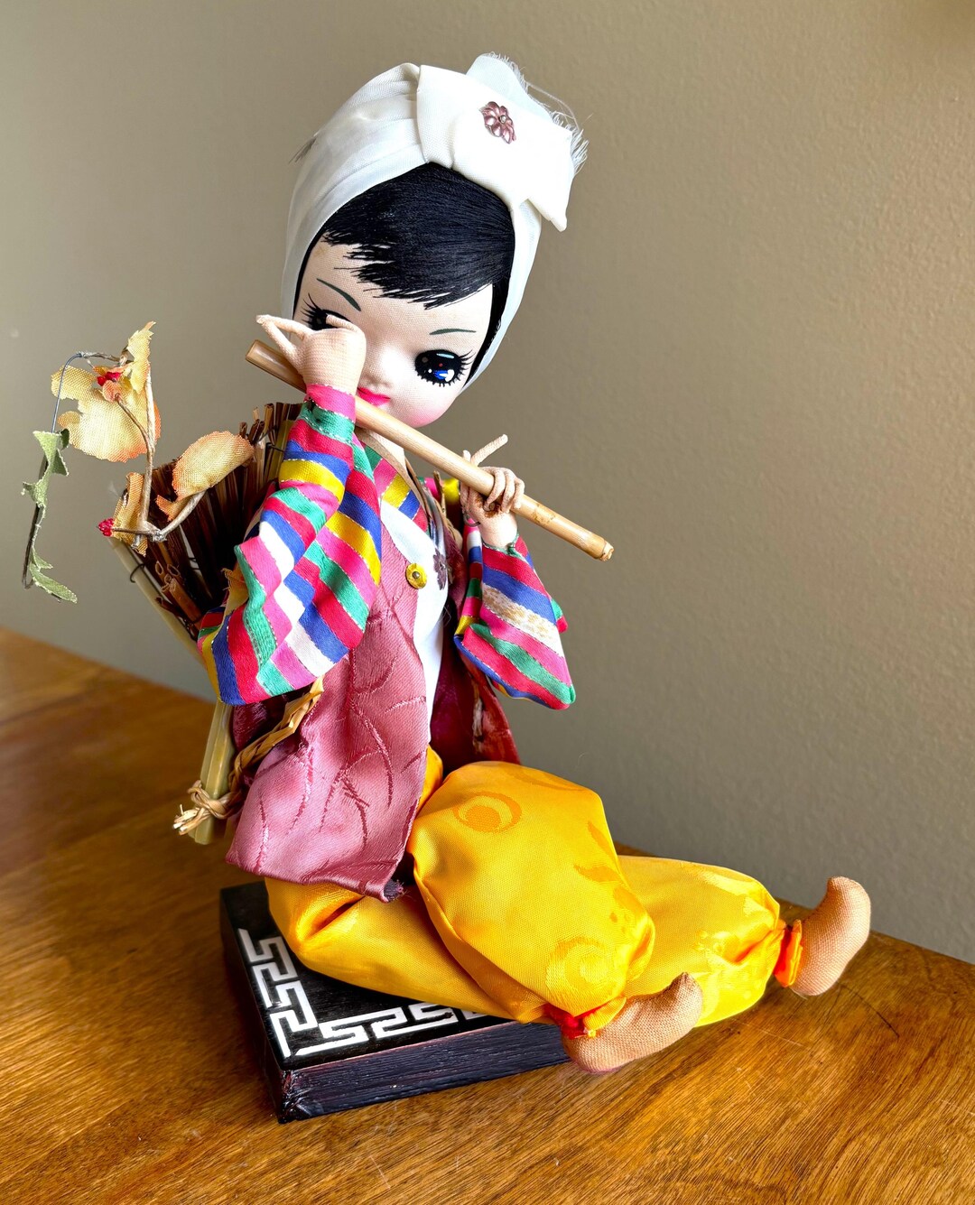 Vintage Bradley Style Doll Big Eye Asian Girl With Straw Basket Korea ...