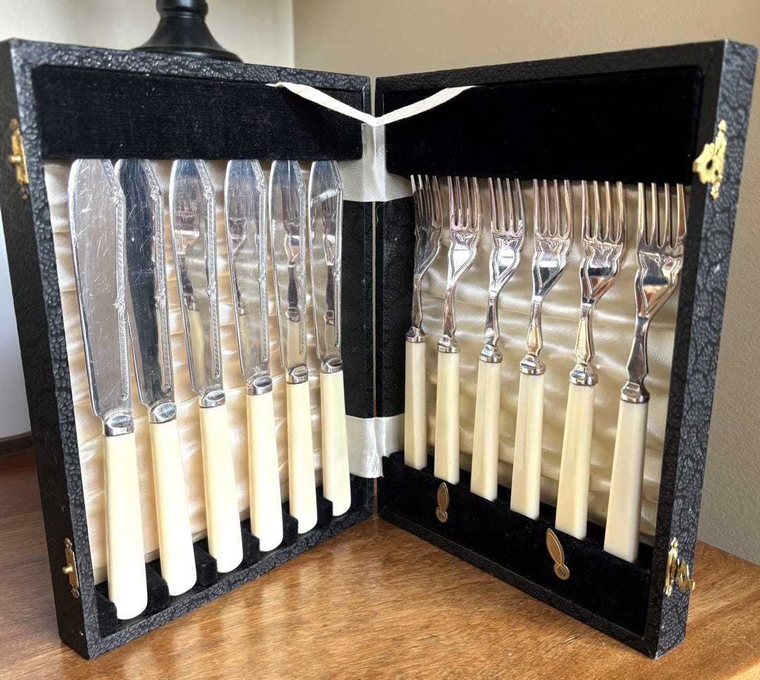 Vintage James Ryals Sheffield Cased Set of 6 Decorative Fish Knives and ...