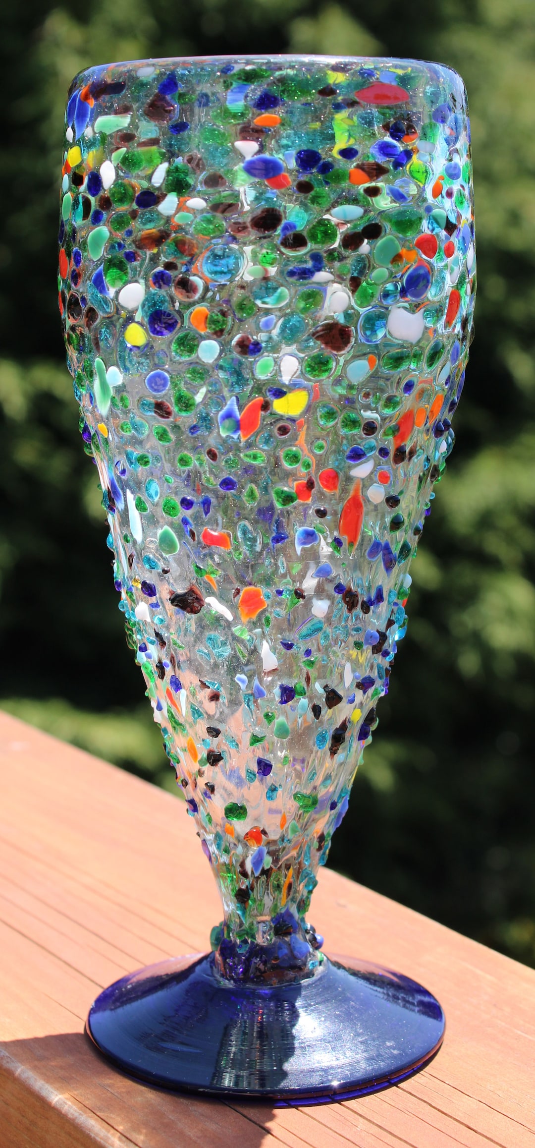 Stunning Multi Colored Art Glass Studio Vase Cobalt Base 8.5 " Tall - Etsy