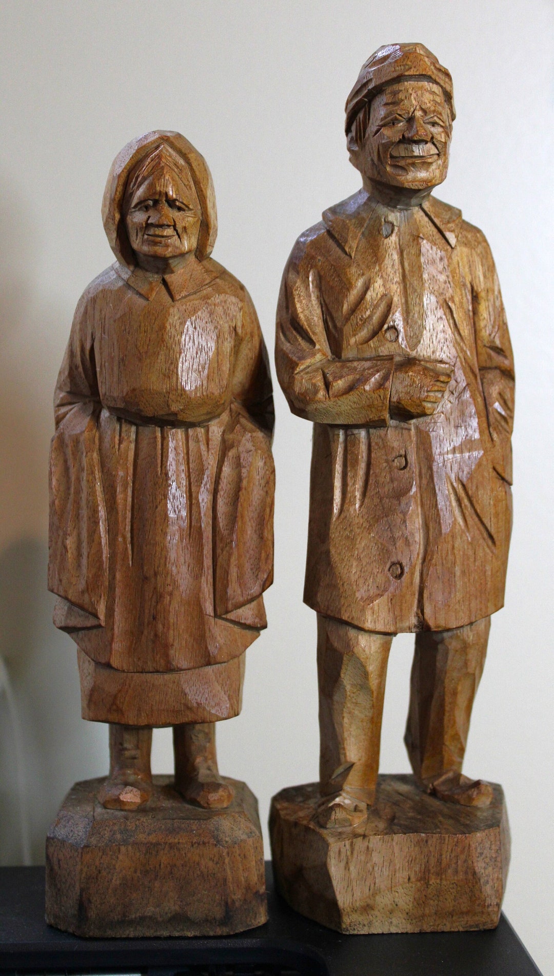 2 Gorgeous Wood Carved Atelier Marcel Guay Old Man and Old Woman Quebec ...