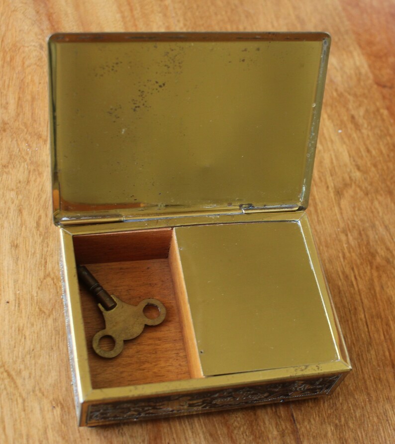 Antique Art Deco Exotic Brass Music Box, Circa 1920's With Key Plays ...