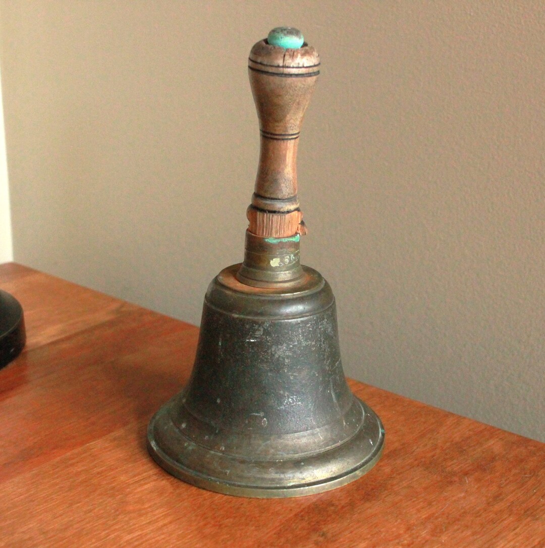 Antique Brass School Teacher Hand Bell VERY LOUD Some Damage to Handle ...