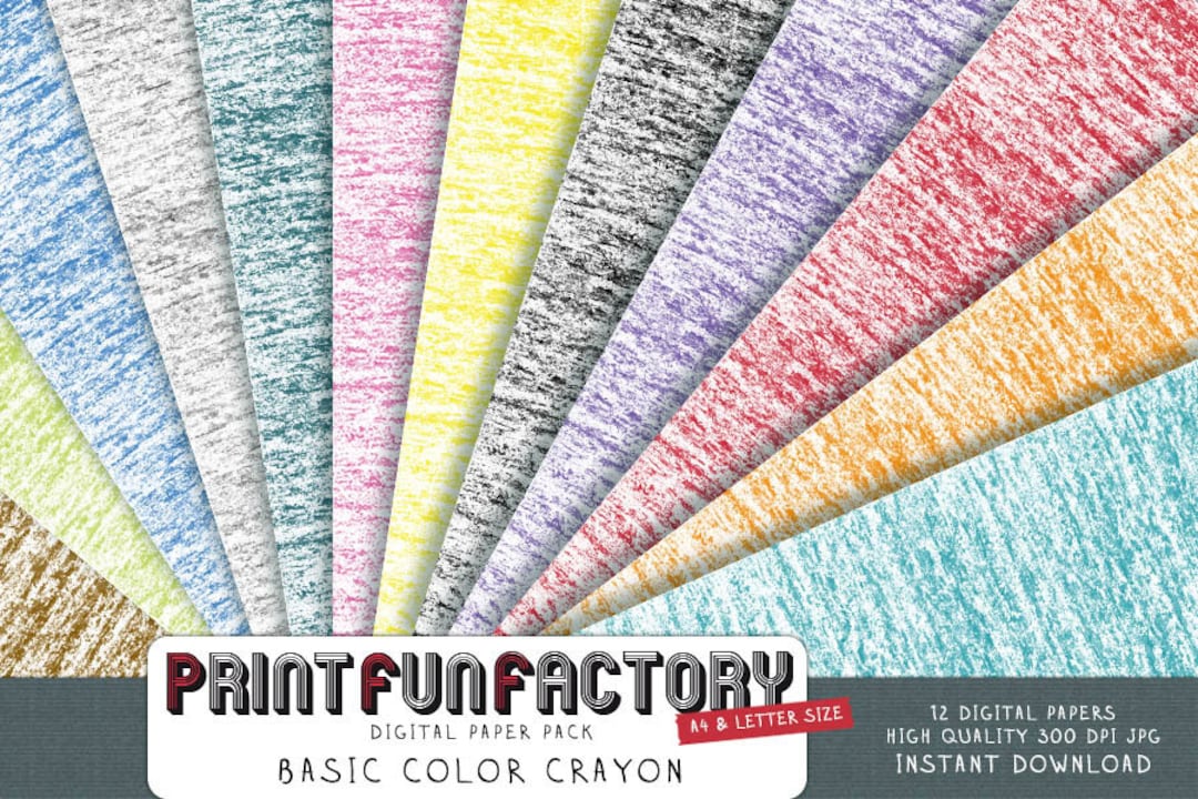 Crayon Digital Paper - Basic Color Crayon Scrapbook Backgrounds - 12 ...
