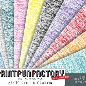 Crayon Digital Paper - Basic Color Crayon Scrapbook Backgrounds - 12 ...
