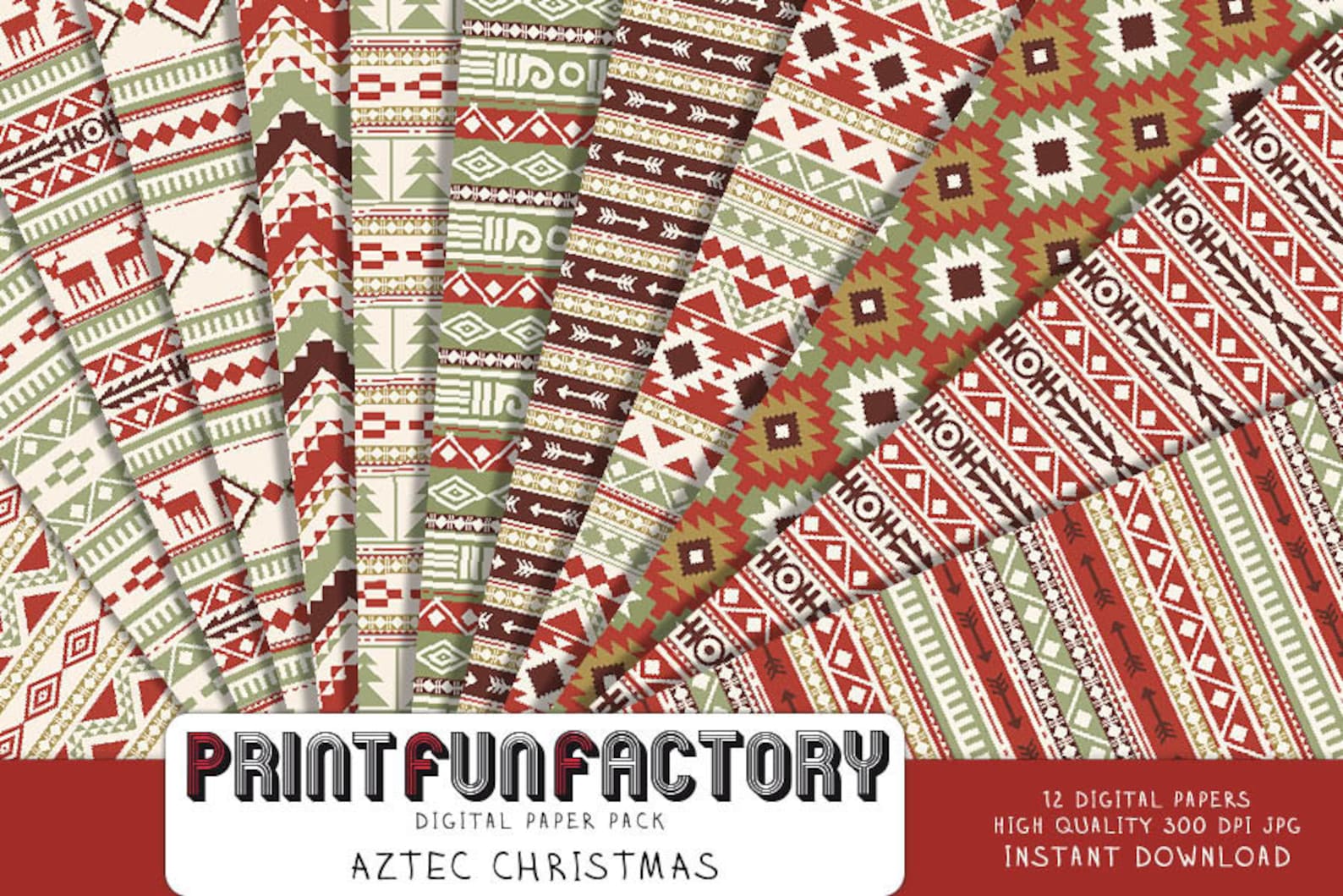 Aztec Christmas Digital Paper Christmas Aztec Tribal Pattern | Etsy