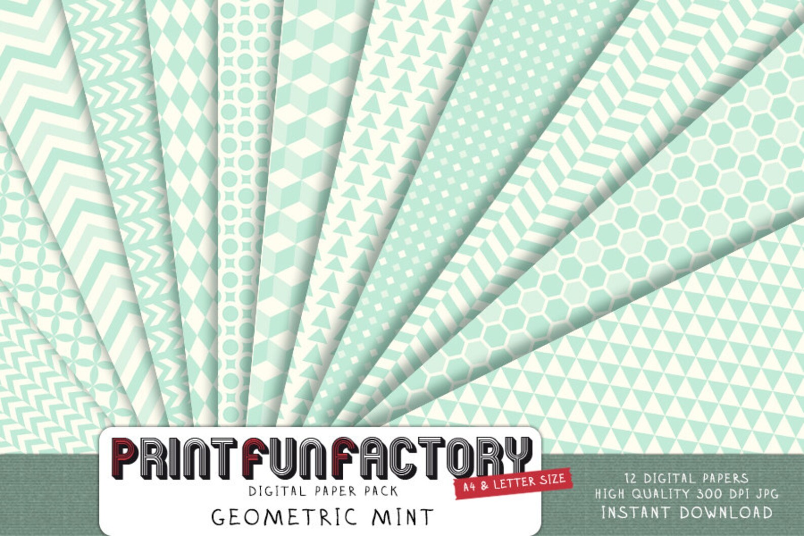 Mint Geometric Digital Paper Background Paper Digital Mint | Etsy